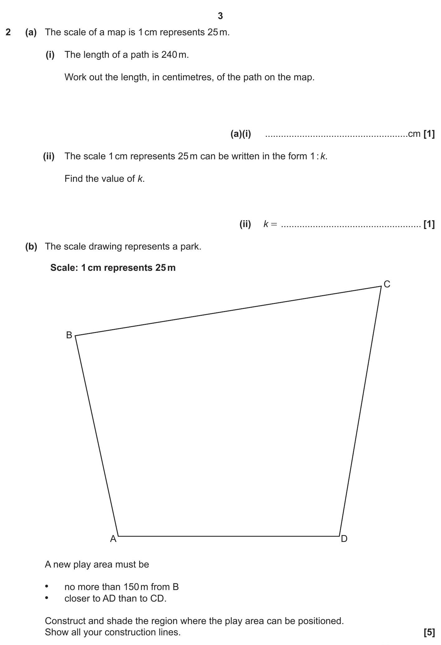 GCSE OCR Maths Loci: The scale of a map is 1 cm repre