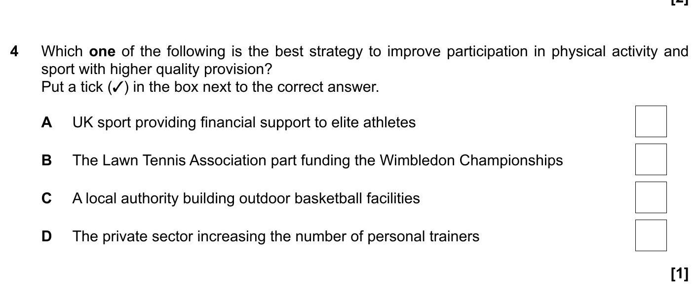 GCSE OCR Physical Education Physical Activity & Wellbeing: Which one of ...