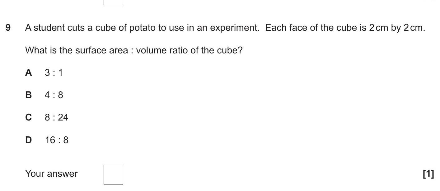 GCSE OCR Gateway Biology 1.3 Transport in Cells: A student cuts a cube ...