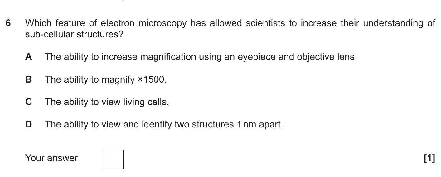 GCSE OCR Gateway Biology Cell Structure: Which feature of electron micros