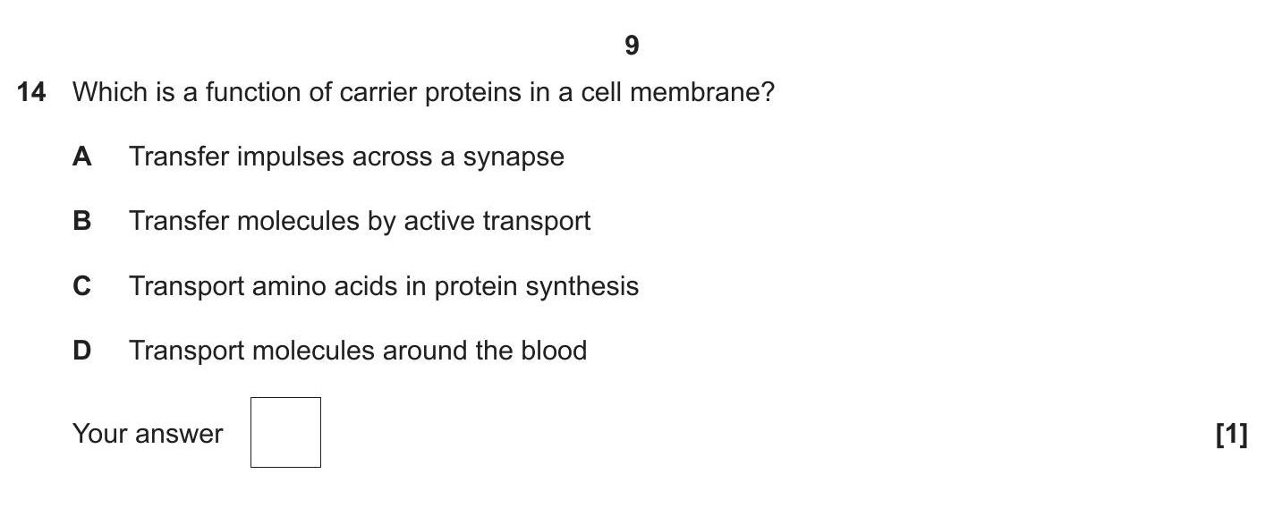 GCSE OCR Gateway Biology 1.3 Transport in Cells: 14 Which is a function ...