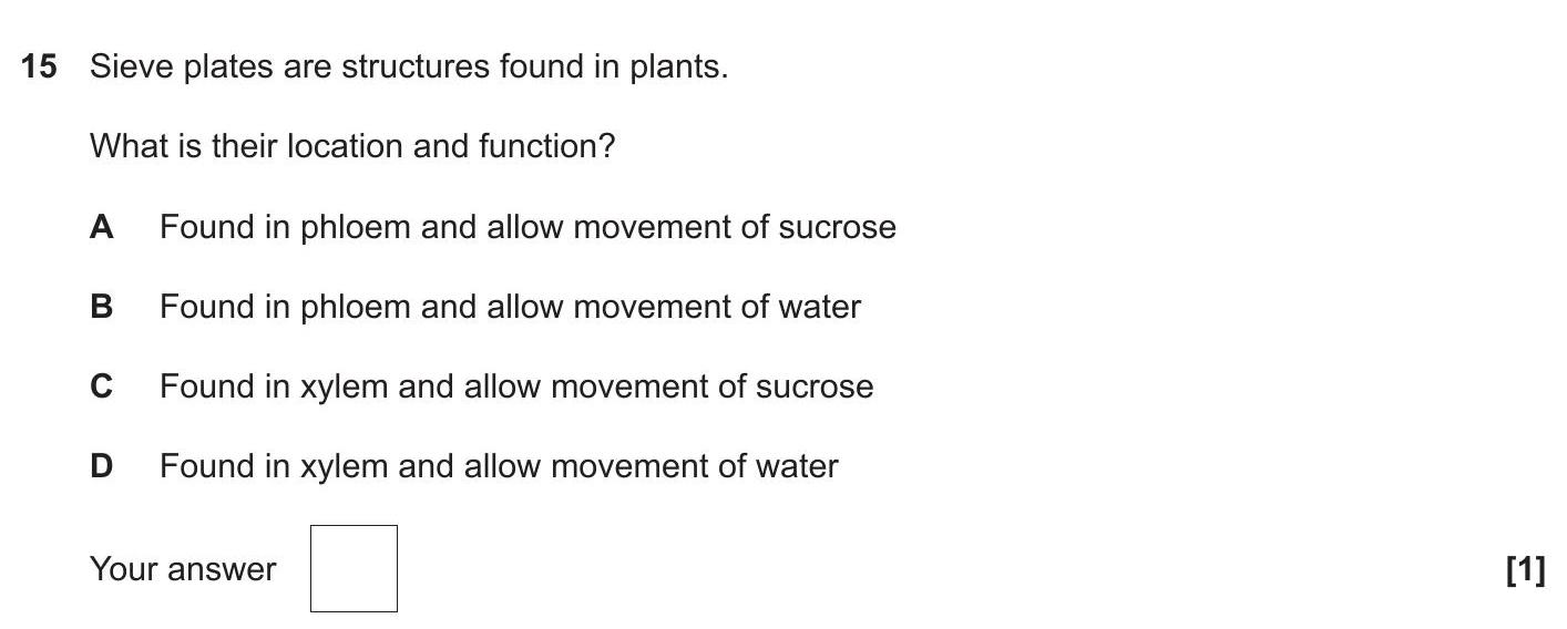 GCSE OCR Gateway Biology 2.4 Plant Tissues, Organs & Systems: Sieve ...