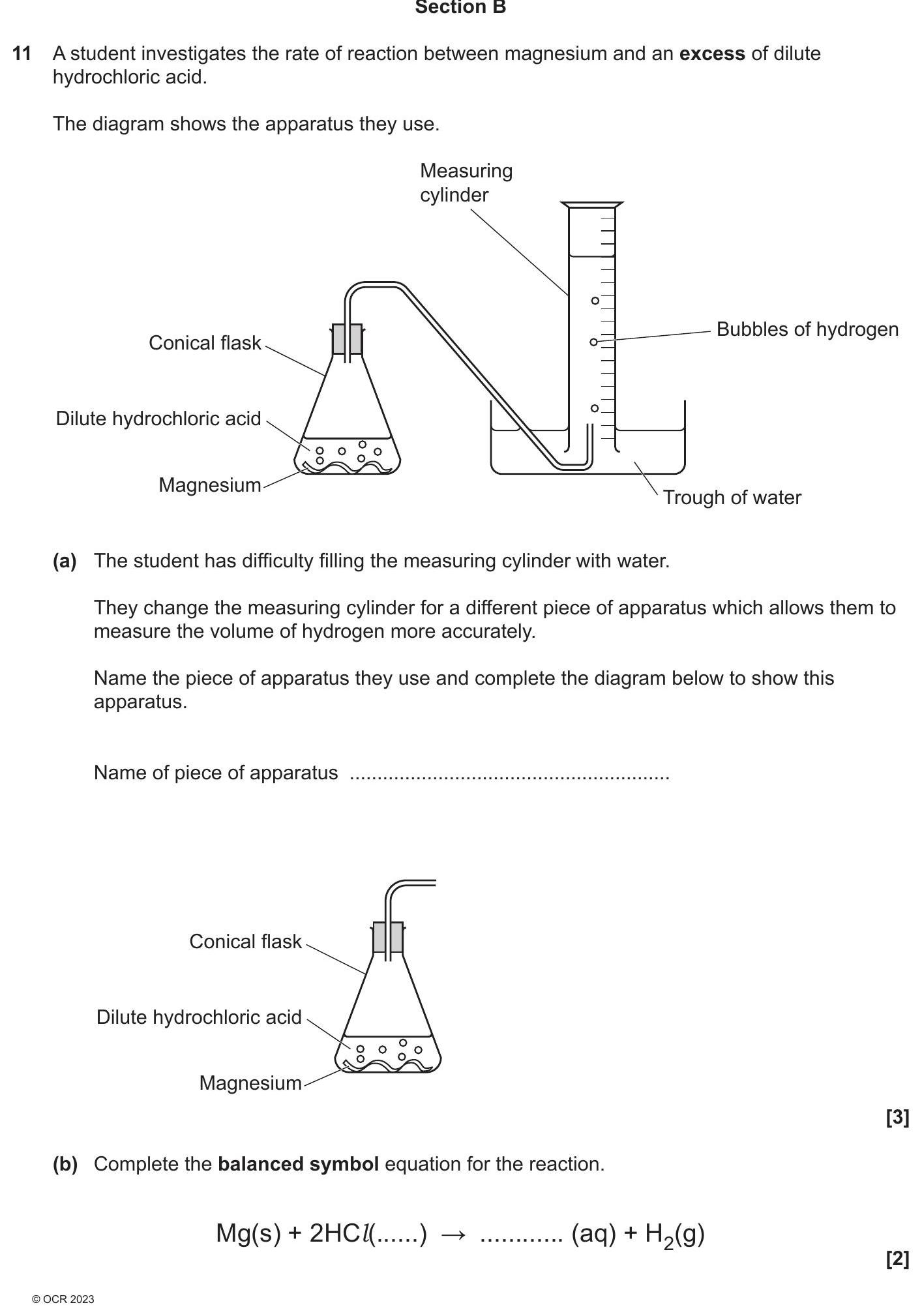 GCSE OCR Gateway Chemistry Combined Science Rate of Reaction: A student ...