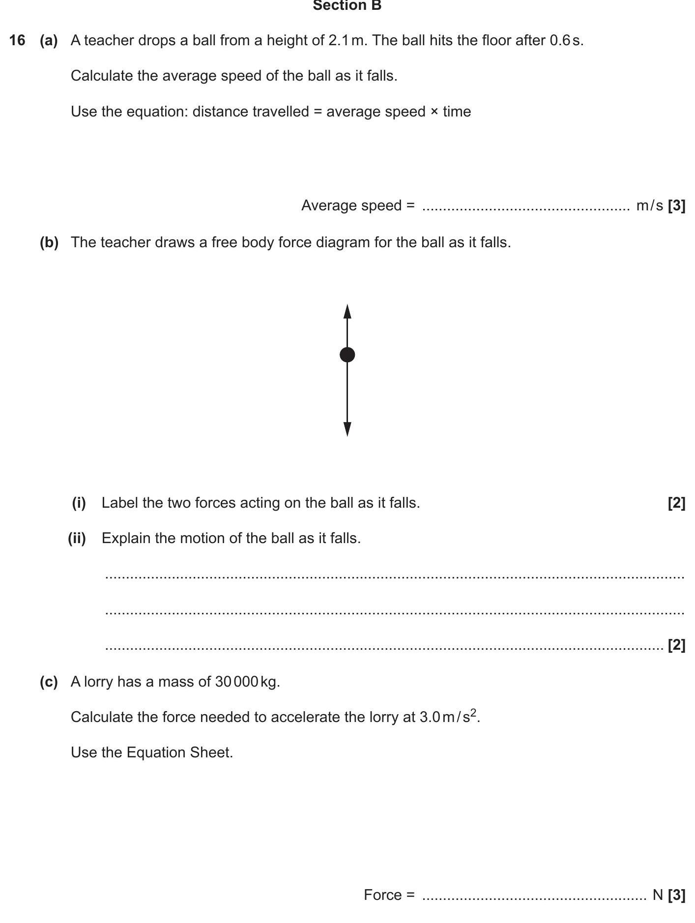 GCSE OCR Gateway Physics Newton's Laws of Motion: A teacher drops a ...