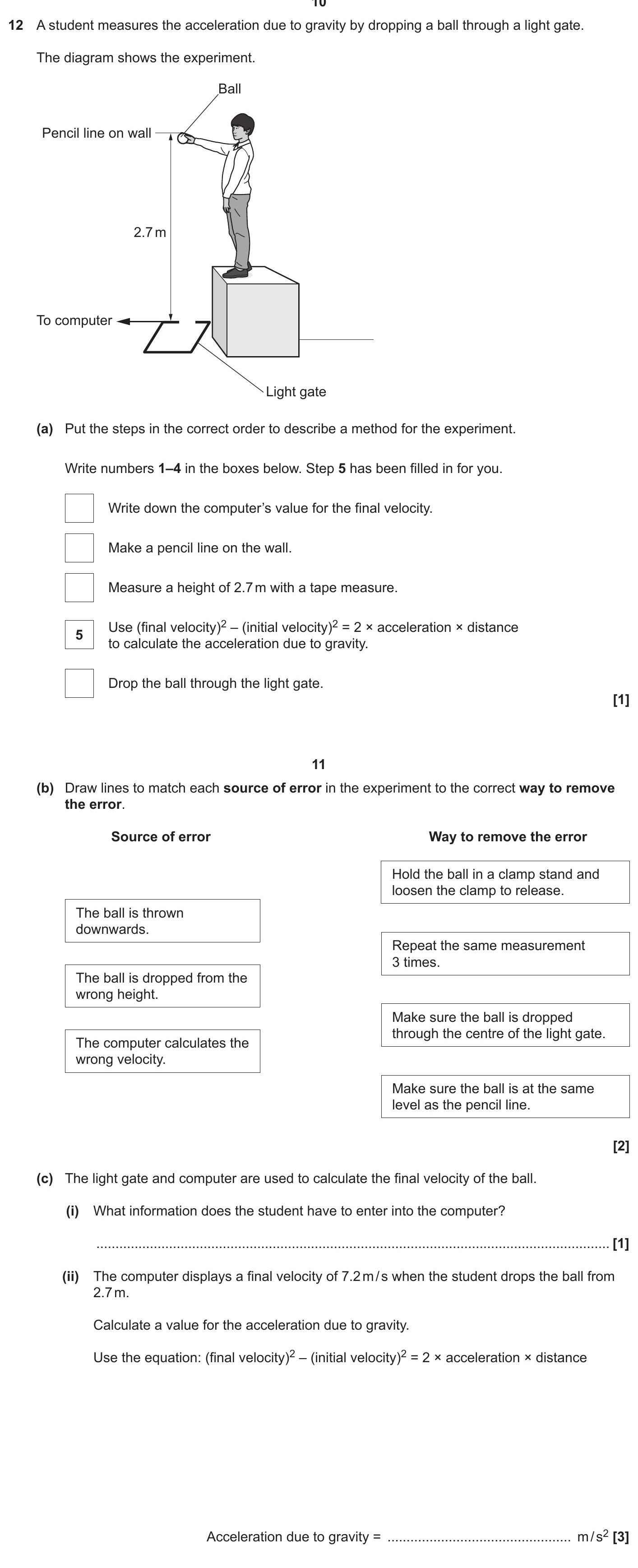 GCSE OCR Gateway Physics Combined Science Newton's Laws of Motion: A student measures the accelerat
