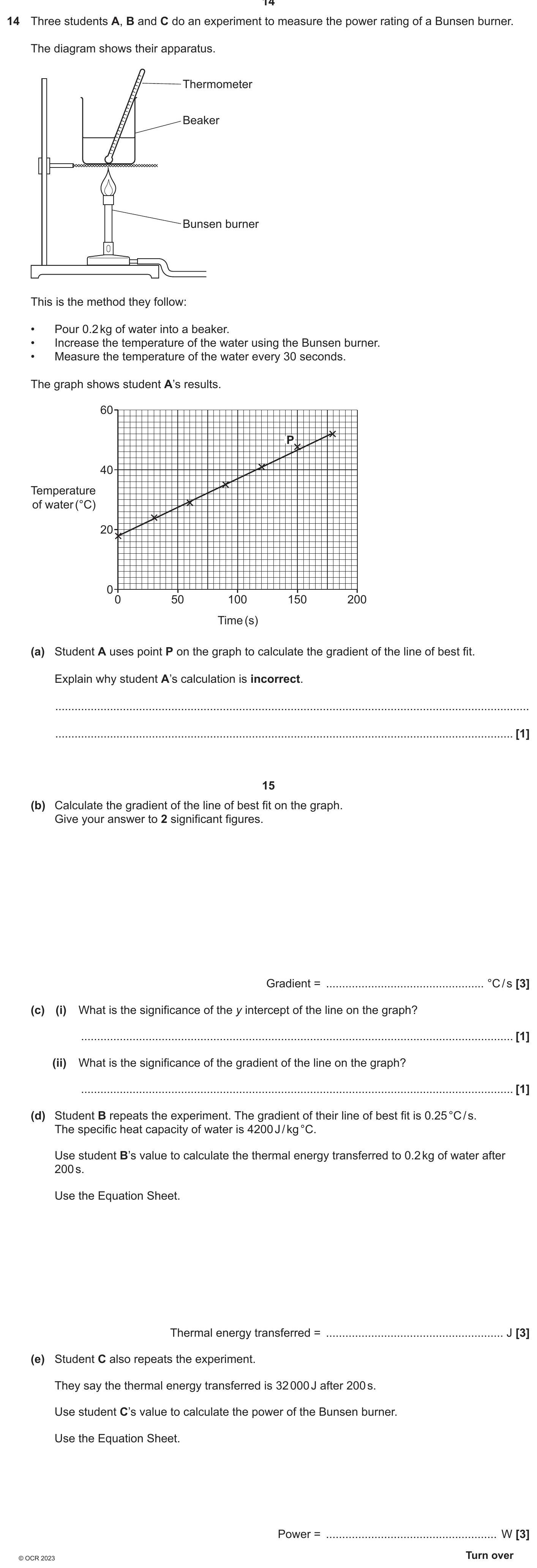 GCSE OCR Gateway Physics Combined Science Energy Changes in a System: Three students A, B and C ...