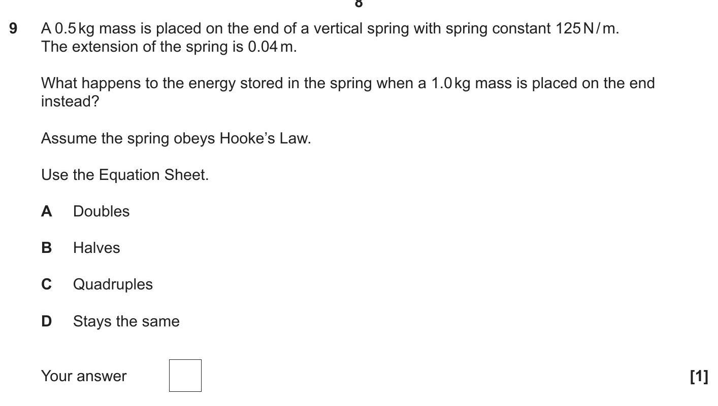 GCSE OCR Gateway Physics (Combined Science) 5.3 Forces & Elasticity: A 0.5kg mass is placed on ...