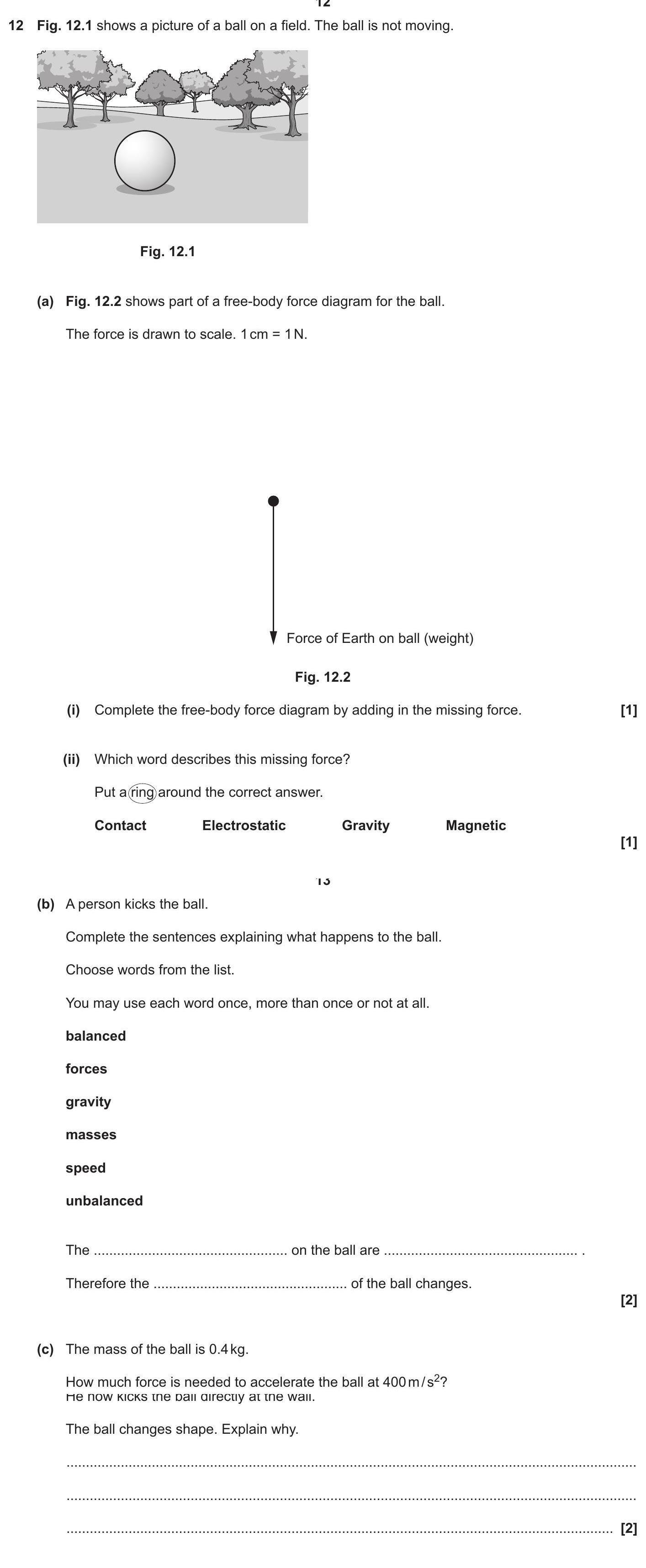 Gcse Ocr Gateway Physics Combined Science 5 5 Newtons Laws Of Motion 12 Fig 12 1 Shows A
