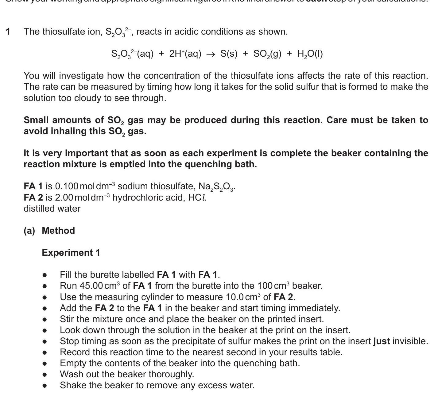 A-Level CIE Chemistry 1.7 Kinetics: The thiosulfate ion, S₂O₃²⁻, rea
