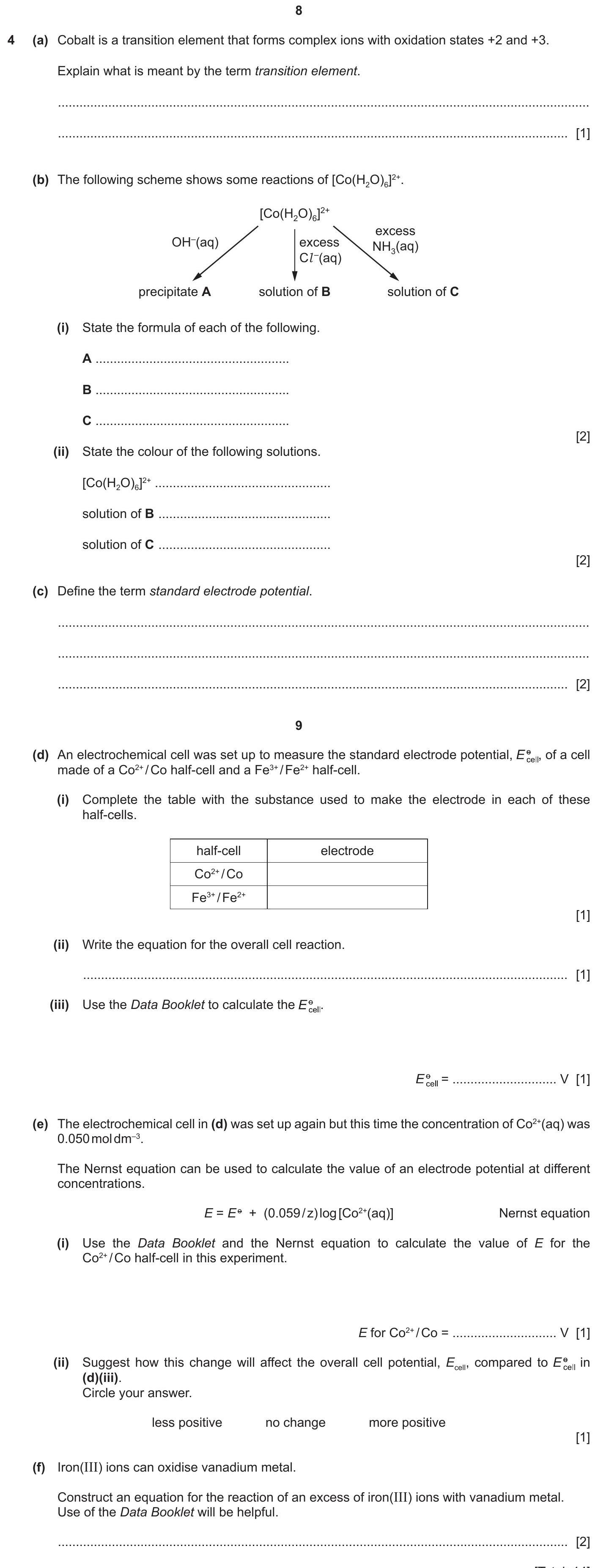 A-Level CIE Chemistry 6.2 Transition Metals (A Level only): 4 (a ...