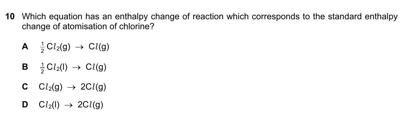 A-Level CIE Chemistry 1.6 Energetics: Which equation has an enthalpy c