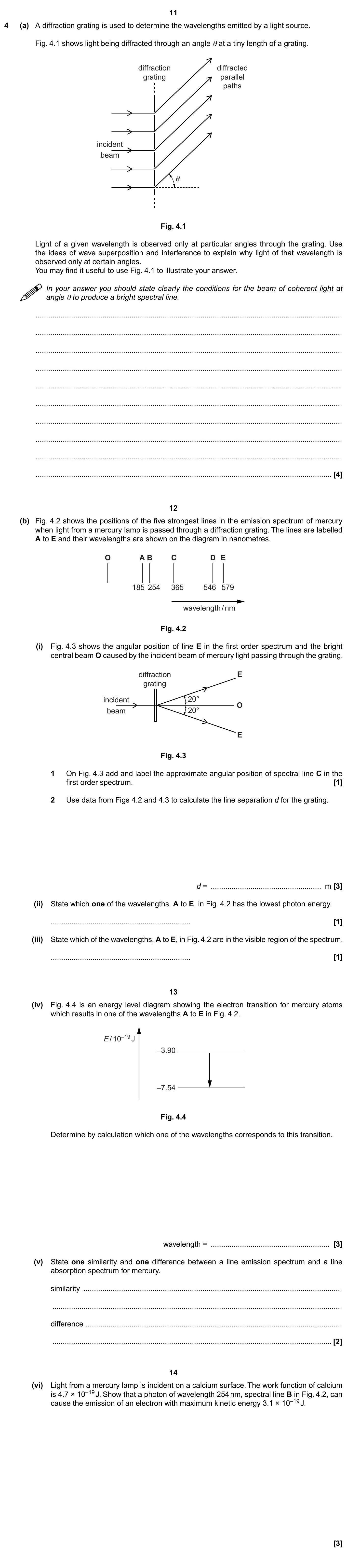 A-Level OCR Physics A 3. Waves: A diffraction grating is used to