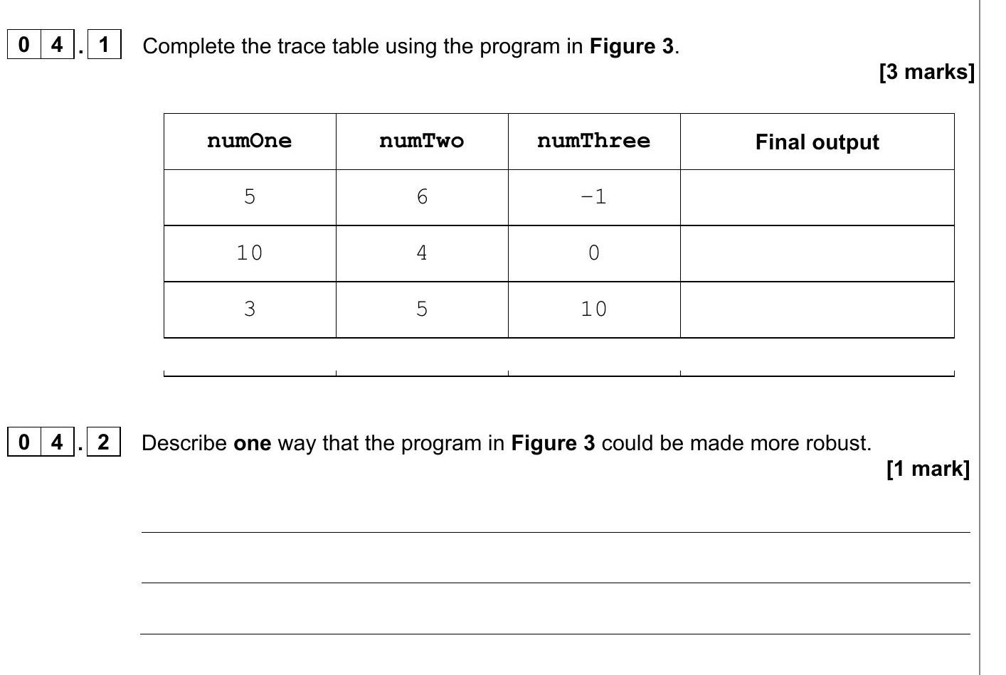 GCSE AQA Computer Science Designing, Creating & Refining Algorithms: Complete the trace table ...