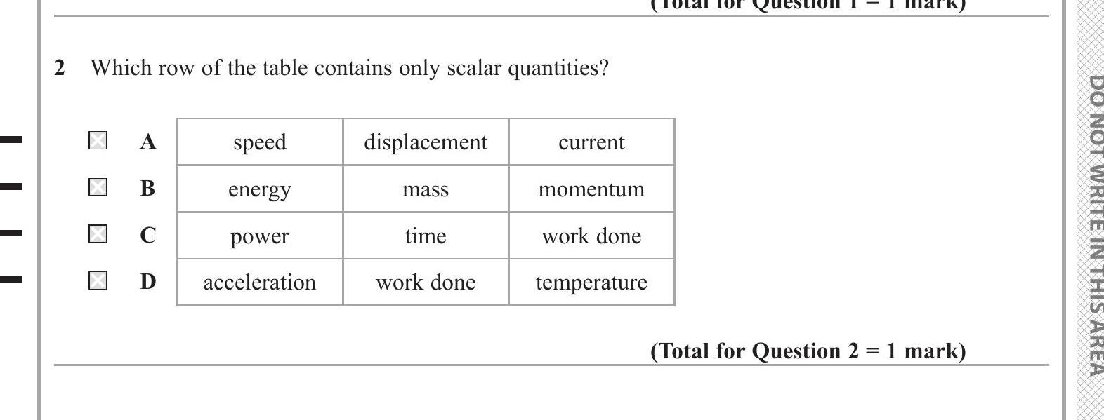 A-Level Edexcel Physics 1. Measurements and their errors: Which row of ...
