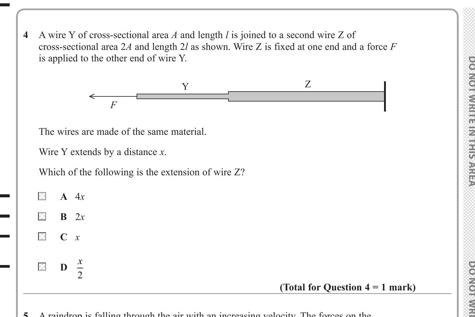 A-Level Edexcel Physics Materials: A wire Y of cross-sectional area